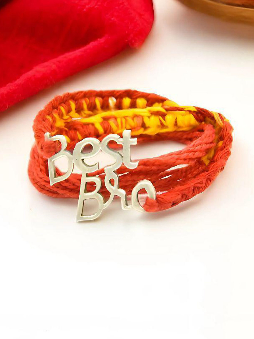 Buy Sangria Red Silver Plated Best Bro Thread Rakhi - Rakhi for Unisex ...