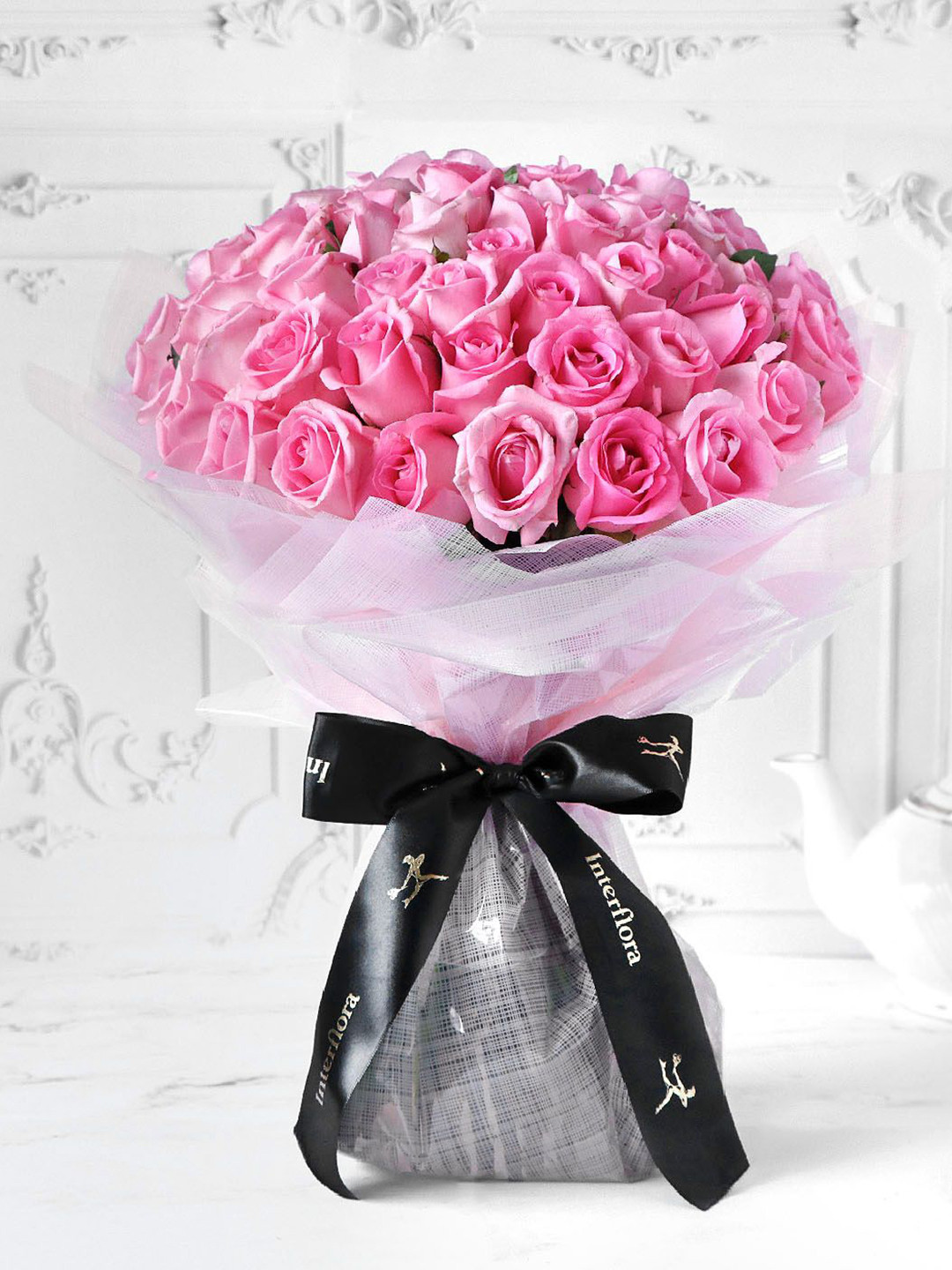 Buy Interflora 50 Pink Roses Fresh Flowers Bouquet - Fresh Flowers for ...