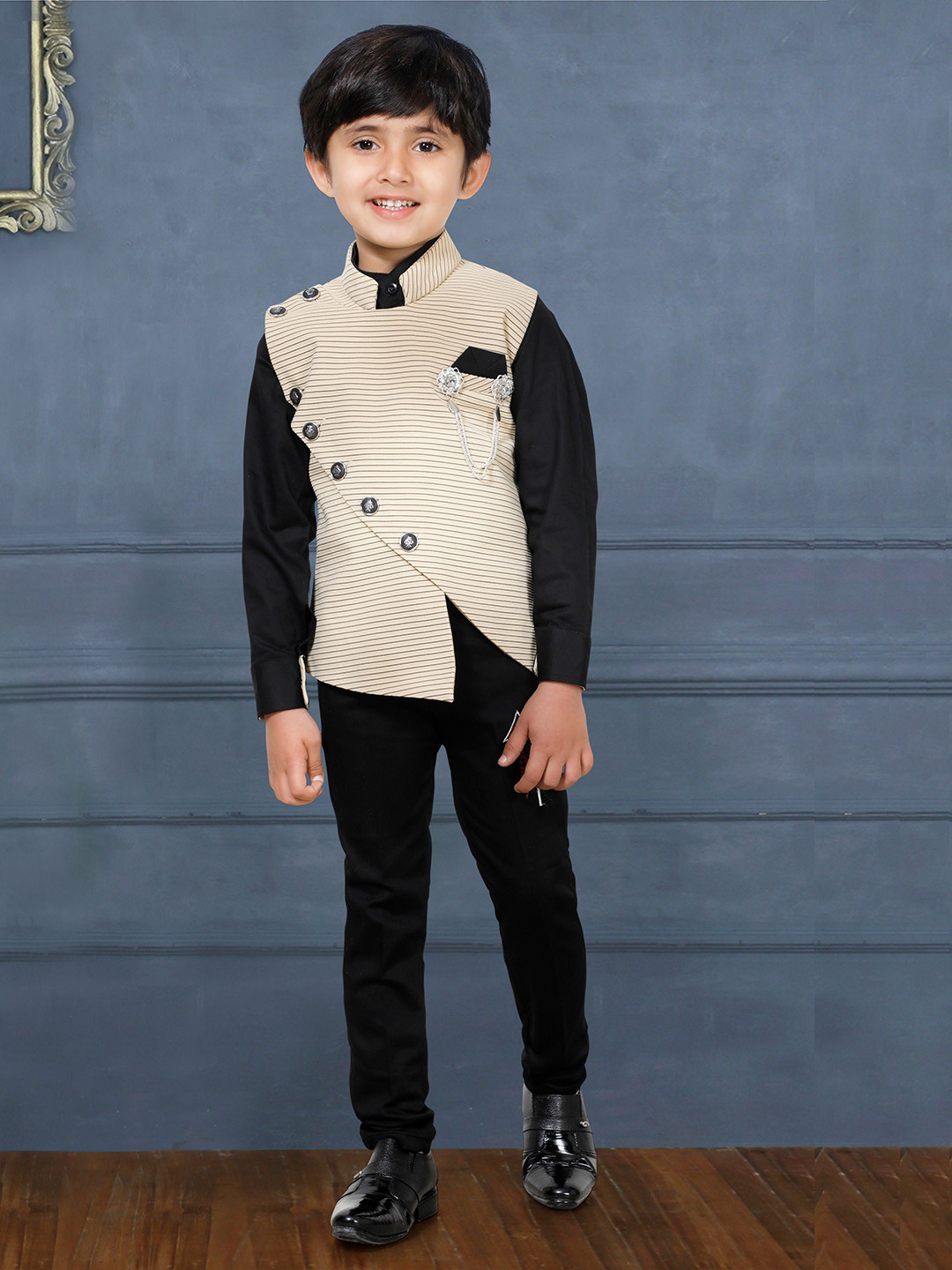 Buy BAESD Boys Striped Mandarin Collar Shirt With Waistcoat And ...