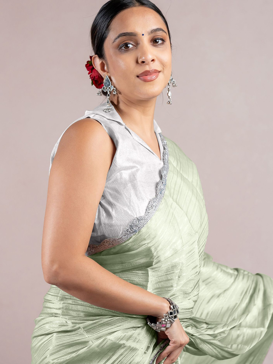 Buy KALINI Embellished Striped Organza Sarees - Sarees for Women ...