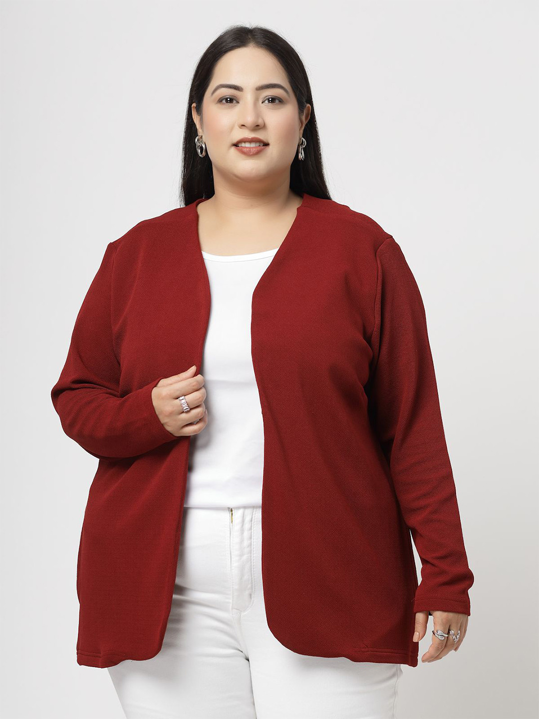 Buy PlusS Maroon Open Front Shrug - Shrug for Women 30301582 | Myntra