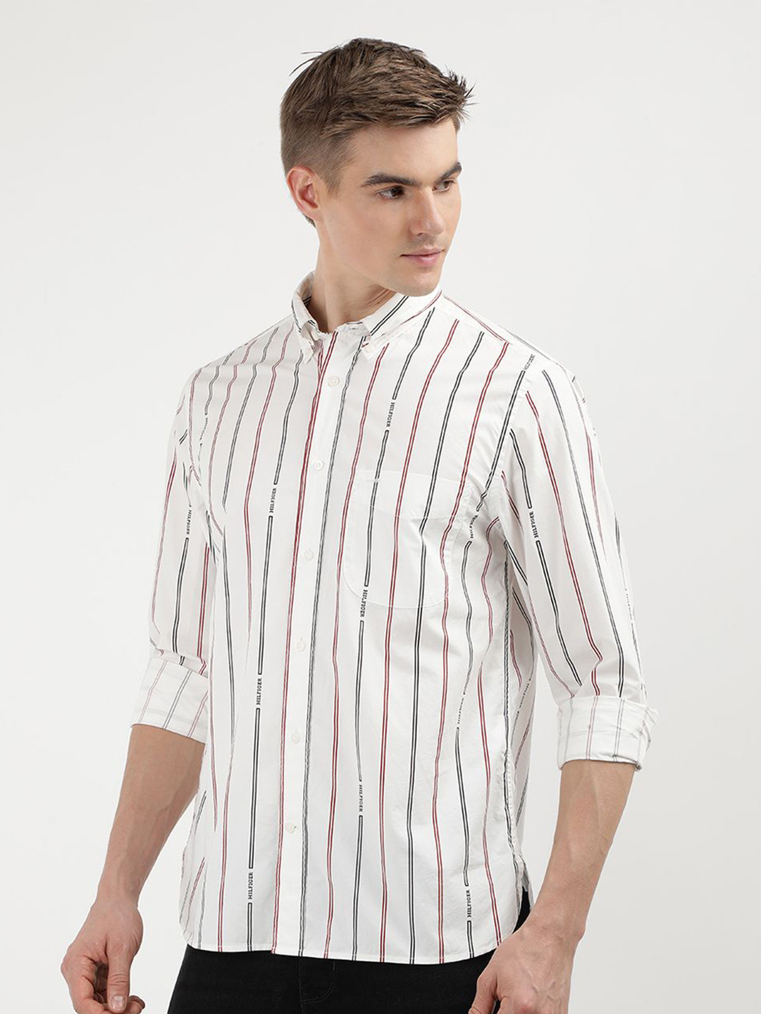 Buy Tommy Hilfiger Men Vertical Stripes Striped Cotton Opaque Casual ...