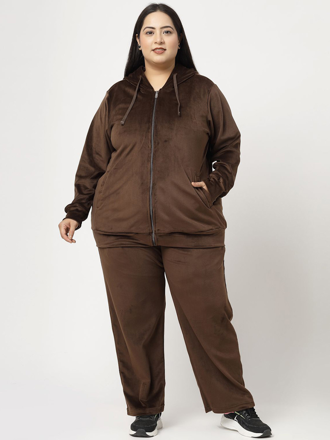 Buy PlusS Women Plus Size Velvet Hooded Tracksuit - Tracksuits for ...