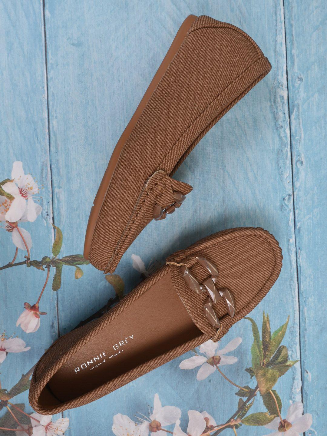 Buy Ronnie Grey Women Striped Woven Design PU Loafers - Casual Shoes ...