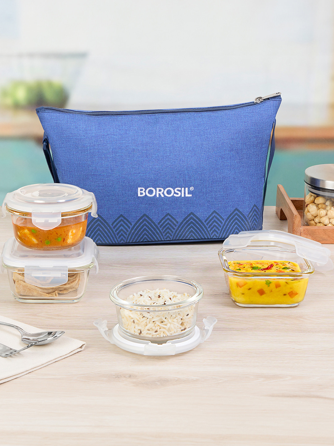 Buy BOROSIL Mealbox 4 Pieces Blue & Transparent Leak Proof & Air Tight ...