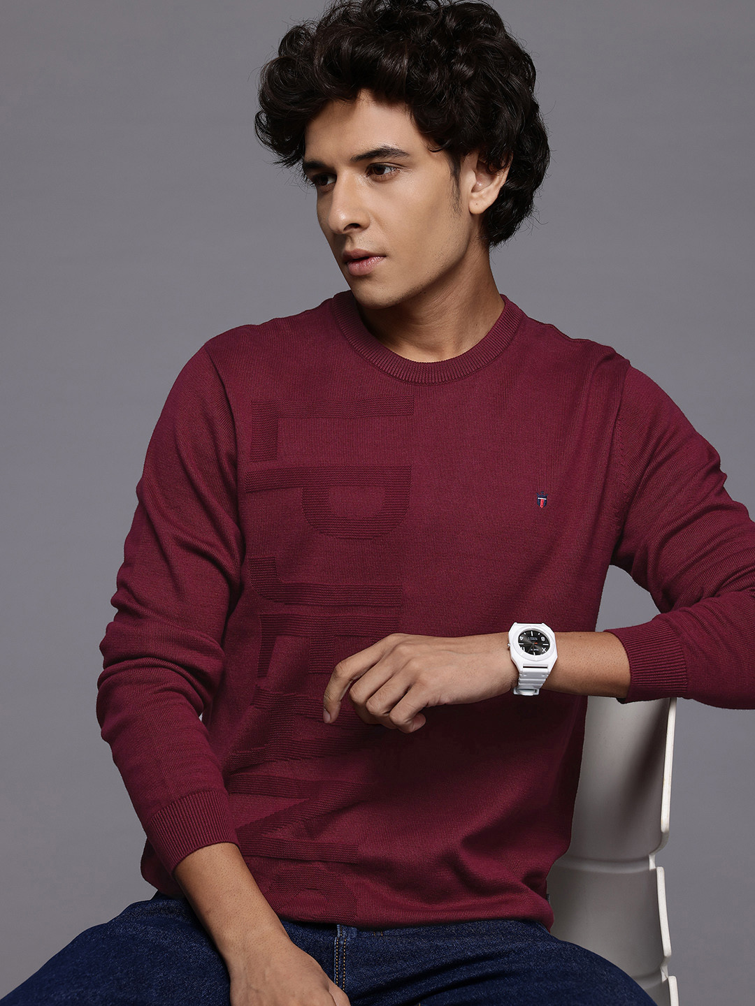 Buy Louis Philippe Jeans Typography Pure Cotton Pullover - Sweaters for ...