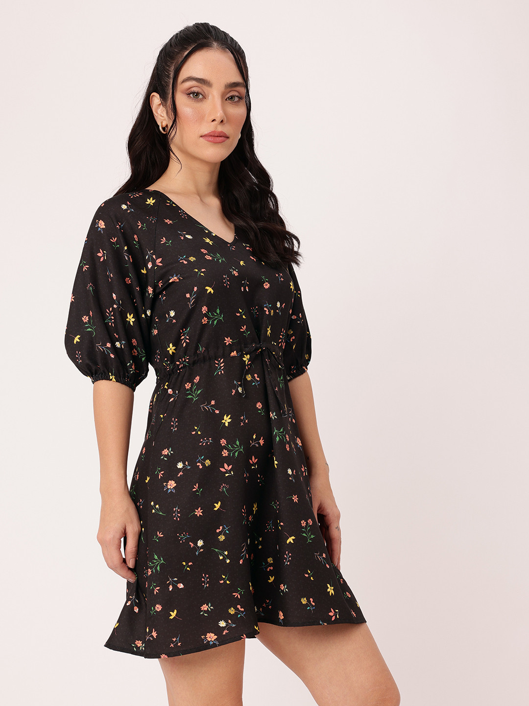 Buy DressBerry Printed Waist Tie Ups A Line Mini Dress - Dresses for Women 30307452 | Myntra