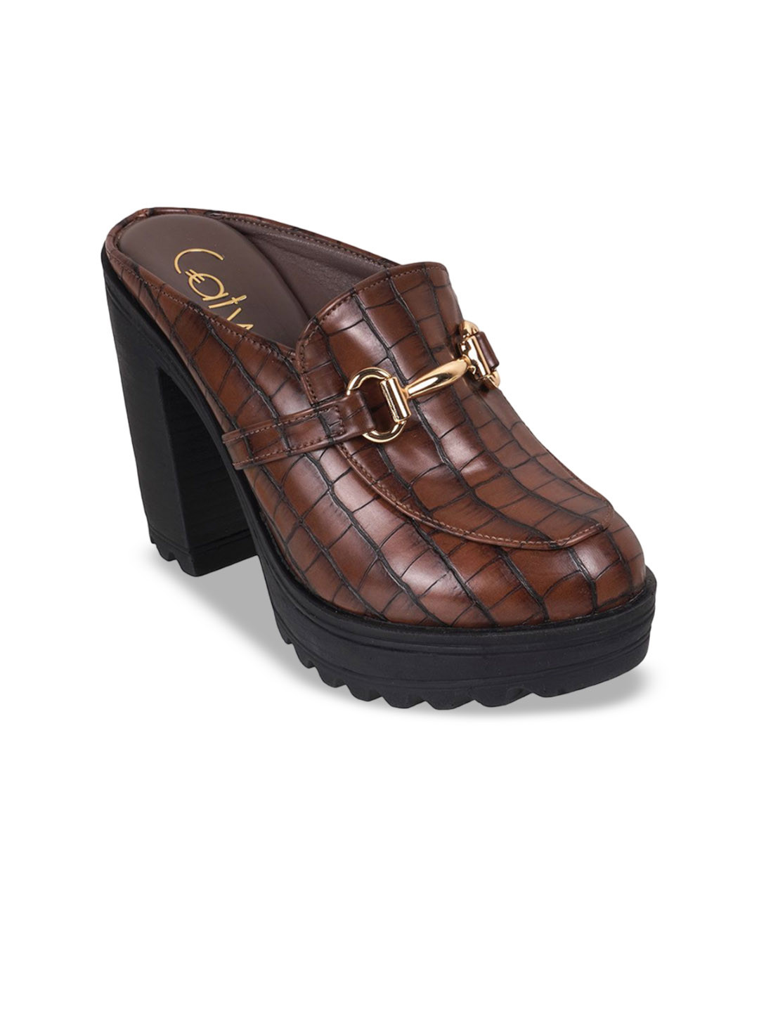 Buy Catwalk Textured Block Mules - Heels for Women 30318637 | Myntra