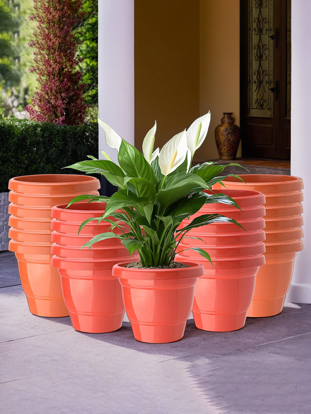 Buy Kuber Industries Red & Orange 24 Pieces 2 Layer Fuldani Flower Pot ...