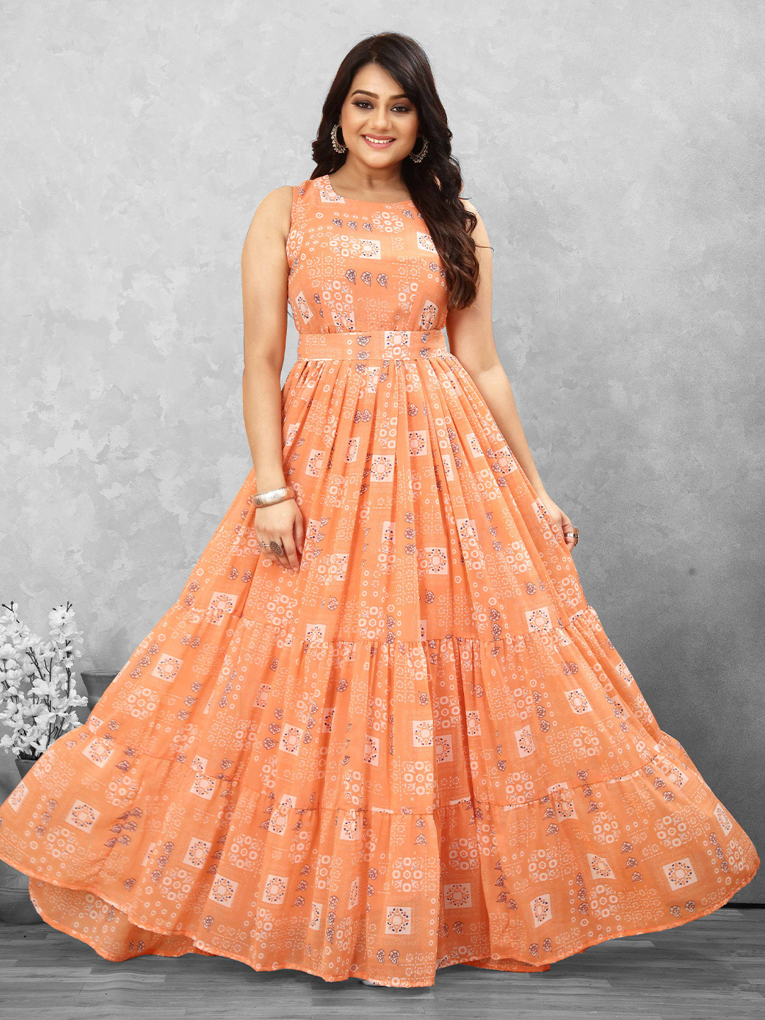 Buy CHANSI Women Floral Print Round Neck Sleeveless Maxi Dress ...