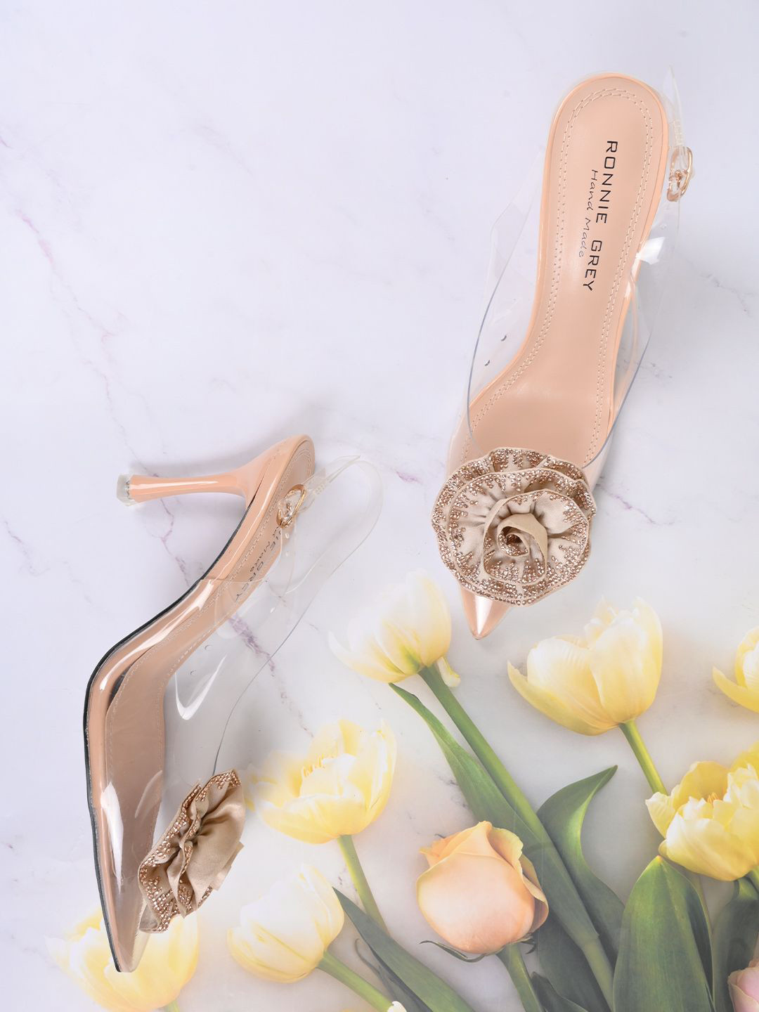 Buy Ronnie Grey Embellished PU Stiletto Sandals - Heels for Women ...