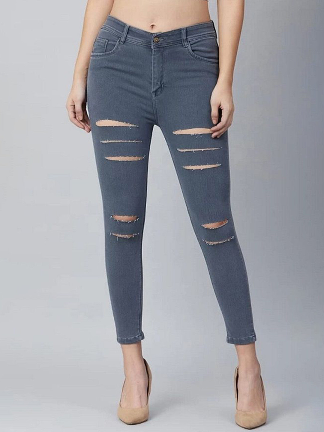 Buy Perfect Outlet Women Mid Rise Skinny Fit Highly Distressed ...