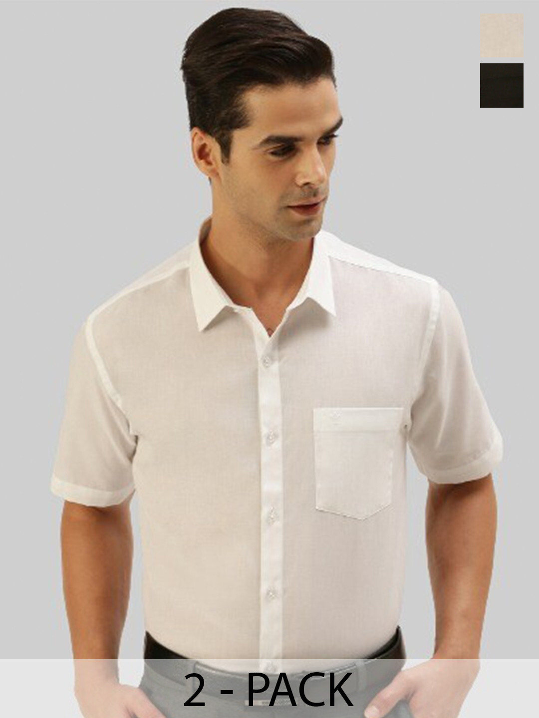 Buy RAMRAJ Men Pack Of 2 Solid Slim Fit Smart Half Sleeve Formal Shirt ...