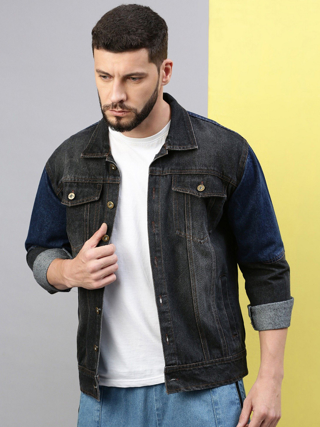 Buy VOXATI Men Washed Longline Denim Jacket With Embroidered - Jackets ...