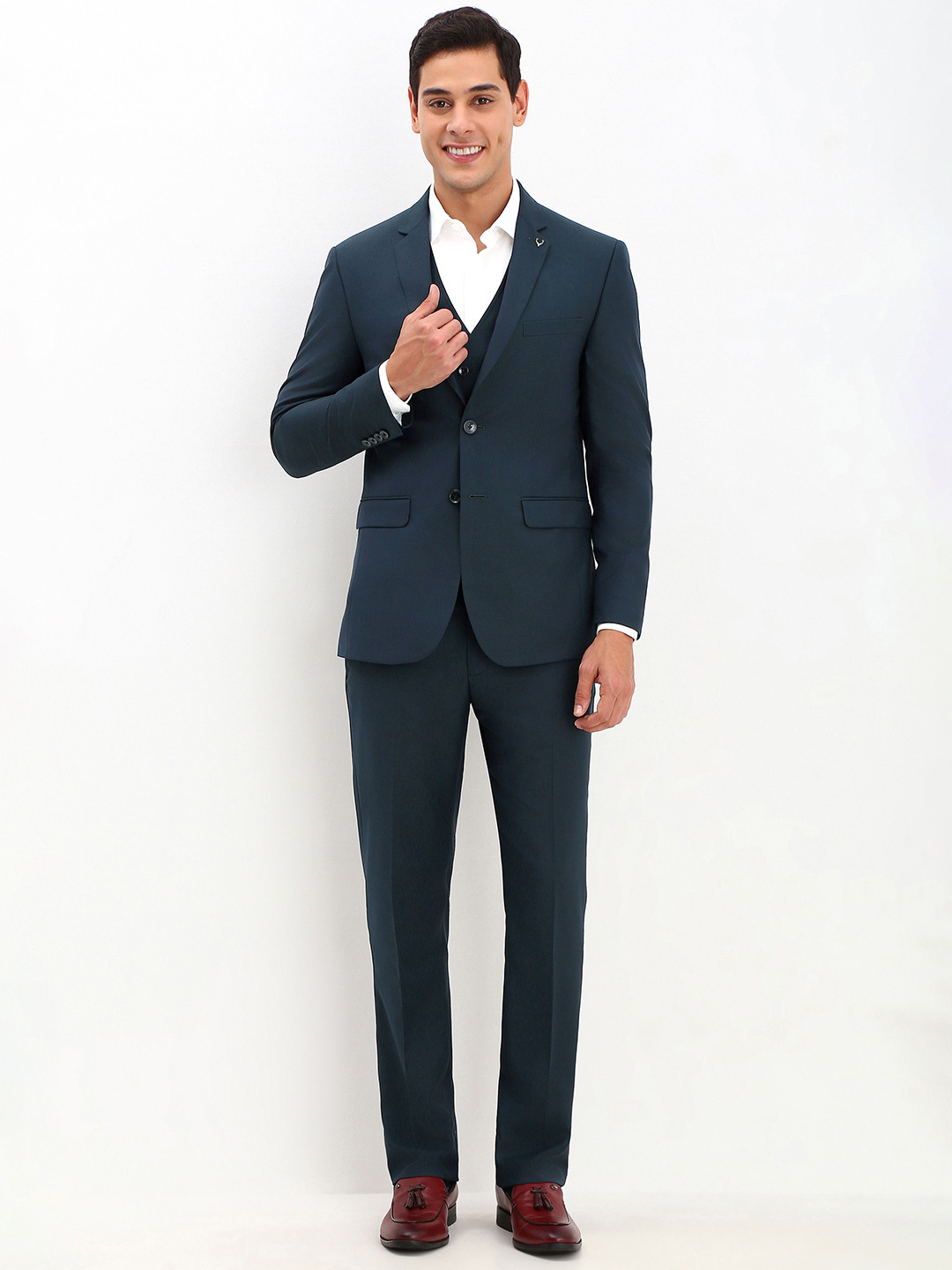 Buy Allen Solly Men Slim Fit Single Breasted Three Piece Formal Suit ...