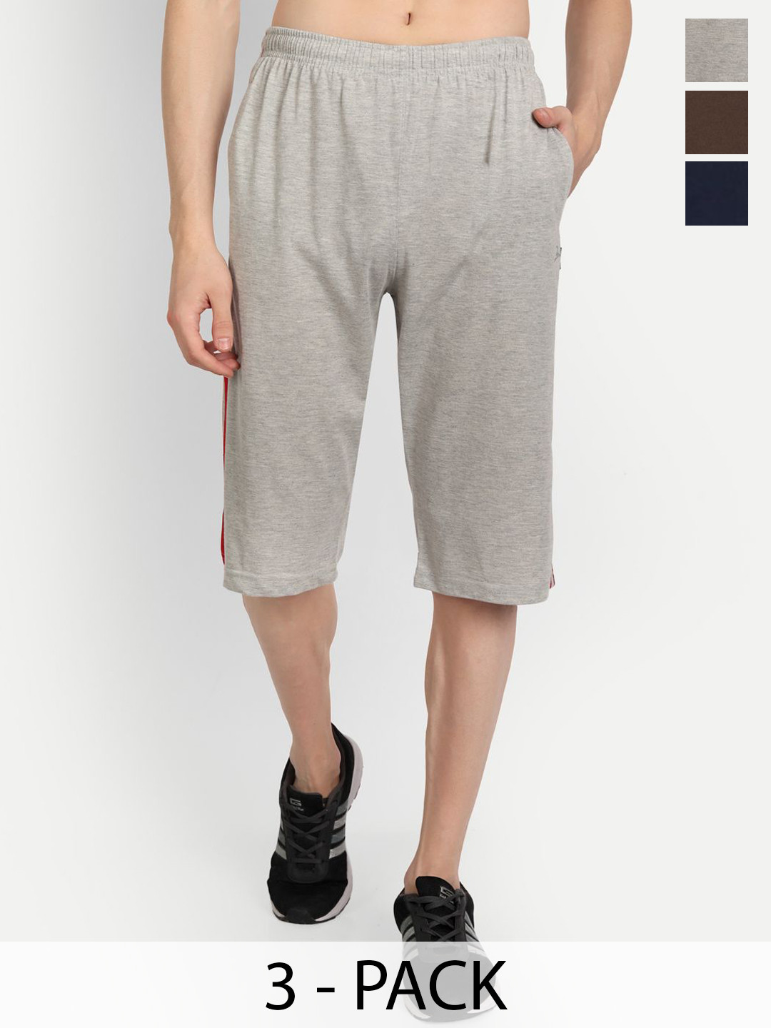 Buy ZEFFIT Pack Of 3 Men Regular Fit Mid Rise Cotton Capris - Capris ...