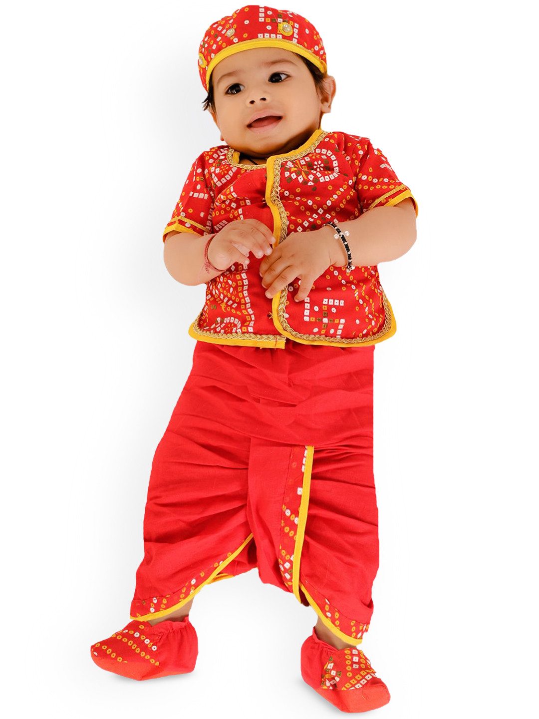 Buy LITTLE GINNIE Boys Printed Kurta With Dhoti Pants With Booties And ...