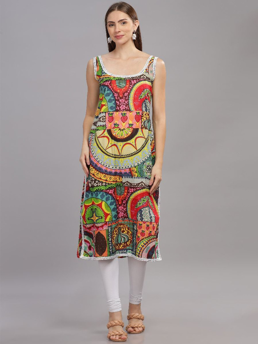 Buy THE VASILIKI Printed Square Neck Pure Cotton Straight Kurta ...