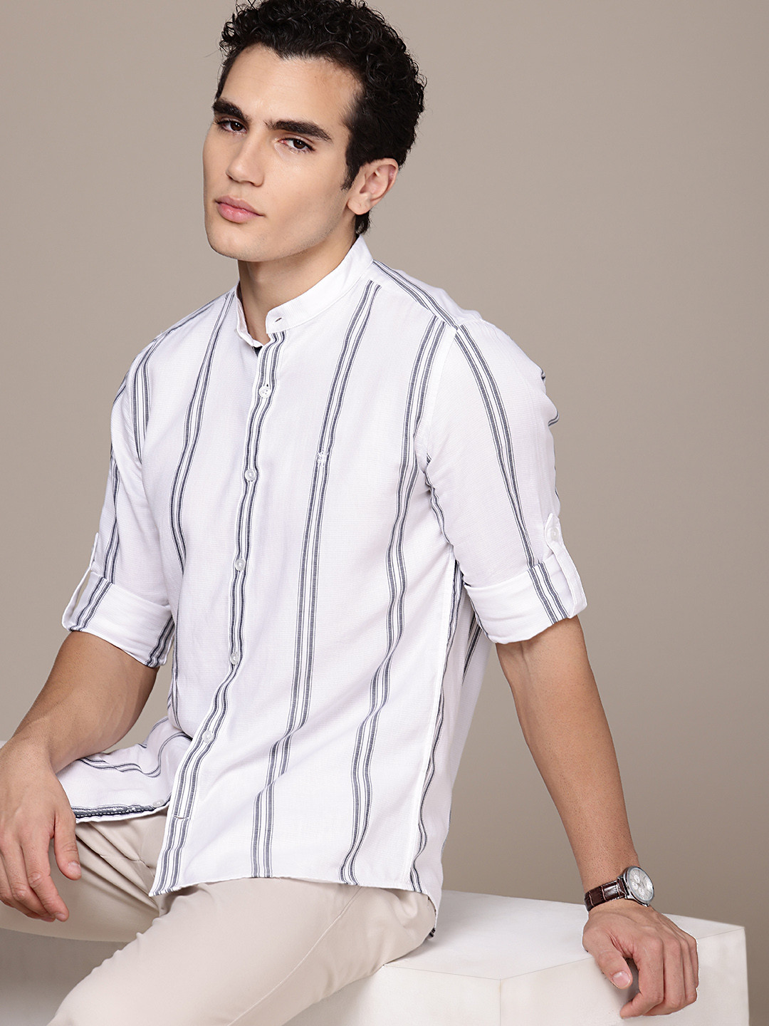 Buy French Connection Slim Fit Striped Pure Cotton Casual Shirt ...