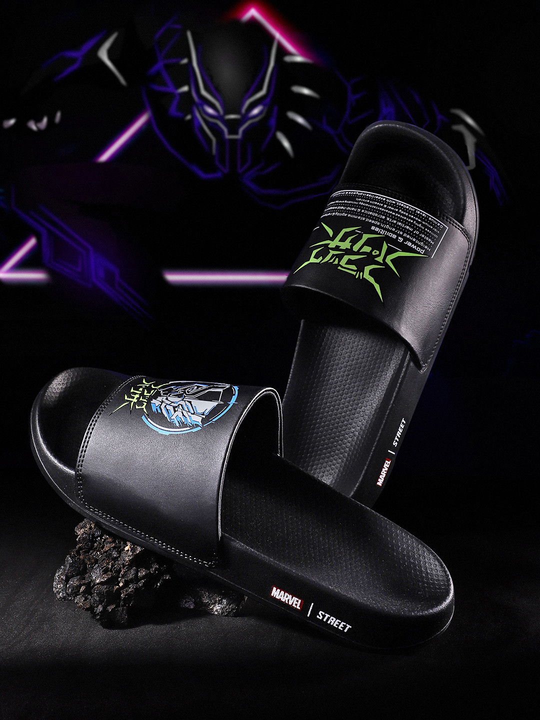 Buy MARVEL STREET Men Black Panther Printed Sliders - Flip Flops for ...