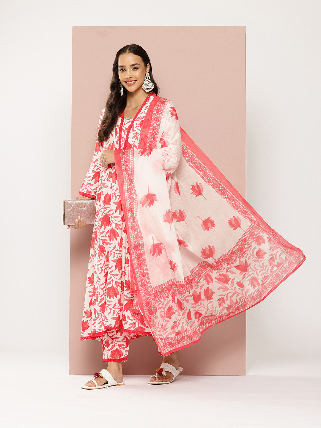 Buy PARTHVI Floral Printed Thread Work Pure Cotton Kurta With Trousers ...
