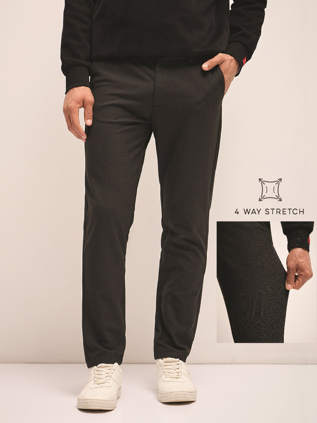 Buy THE BEAR HOUSE Men Solid 4 Way Stretch Formal Trouser - Trousers ...