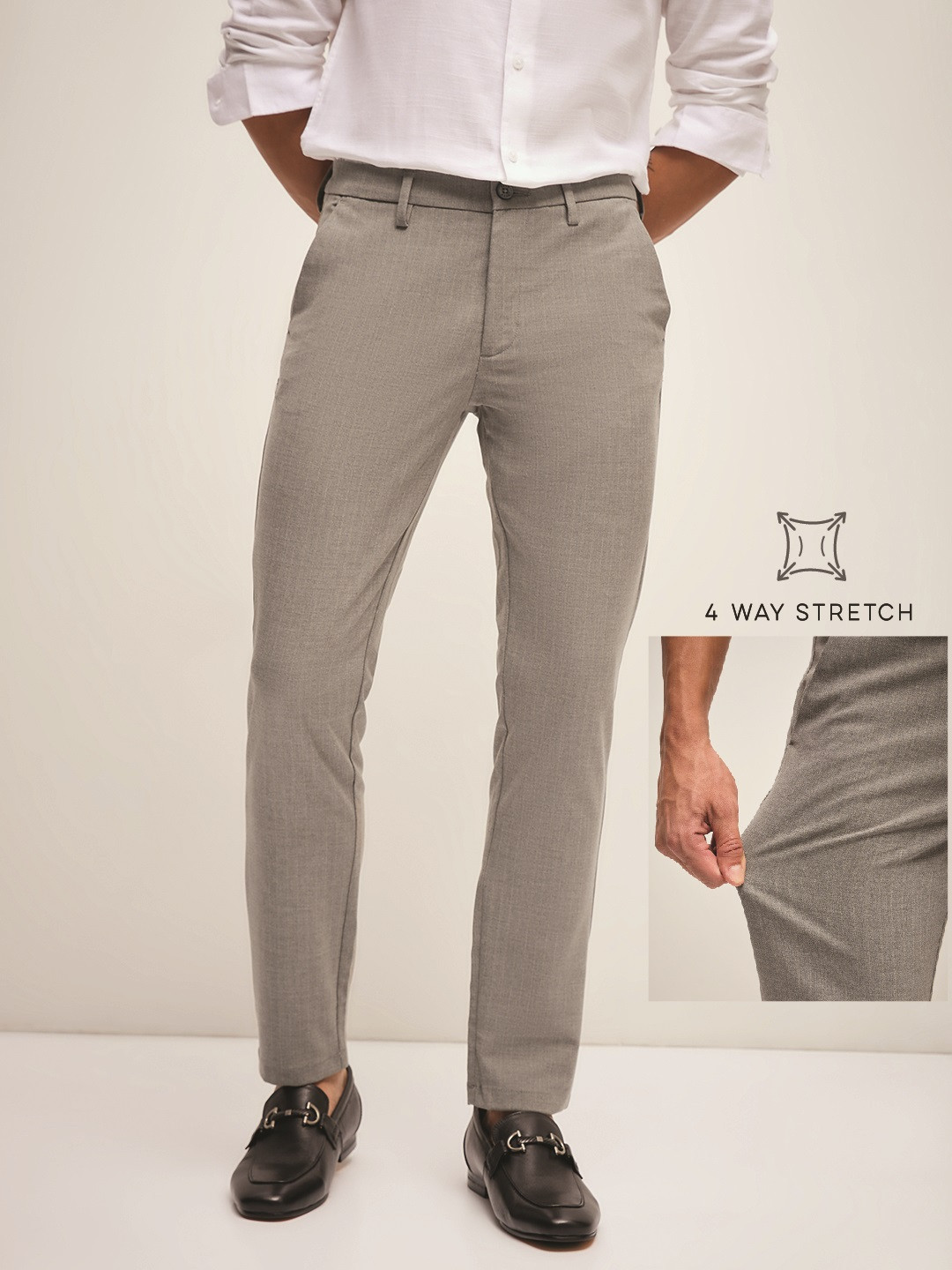 Buy THE BEAR HOUSE Men Solid 4 Way Stretch Formal Trouser - Trousers ...