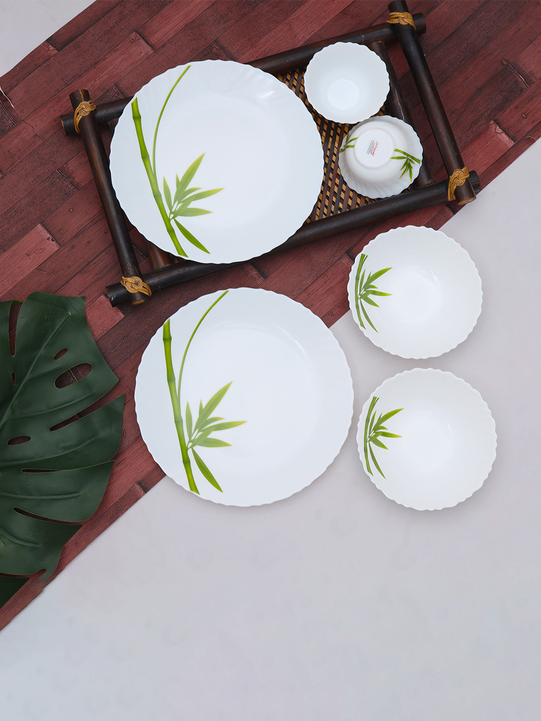 Buy Laopala Diva Classique Collection White 6 Pieces Opal Glass Printed ...