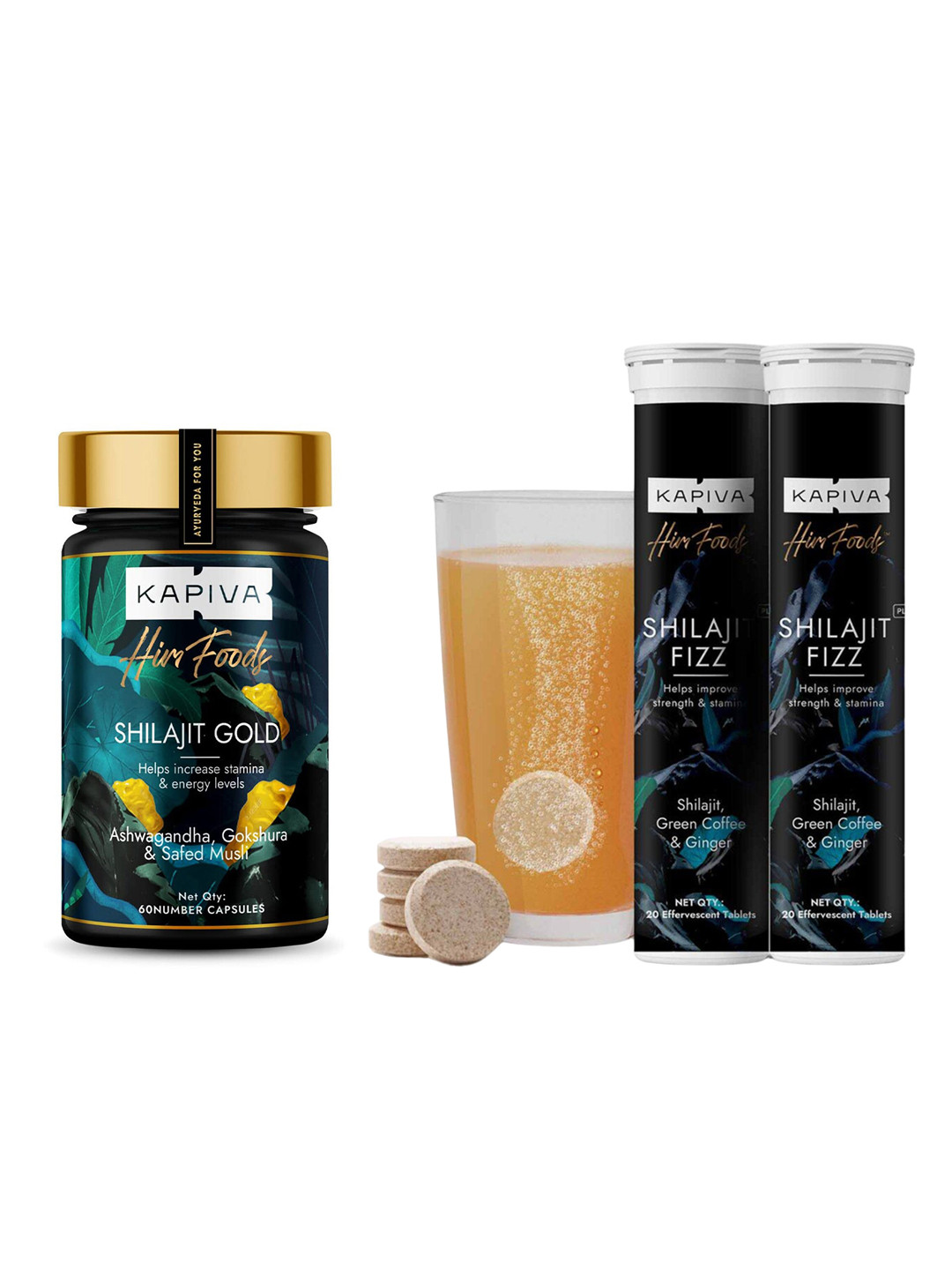Buy Kapiva Him Foods 2Pcs Shilajit Fizz Tablets 20Pcs Each & Shilajit ...