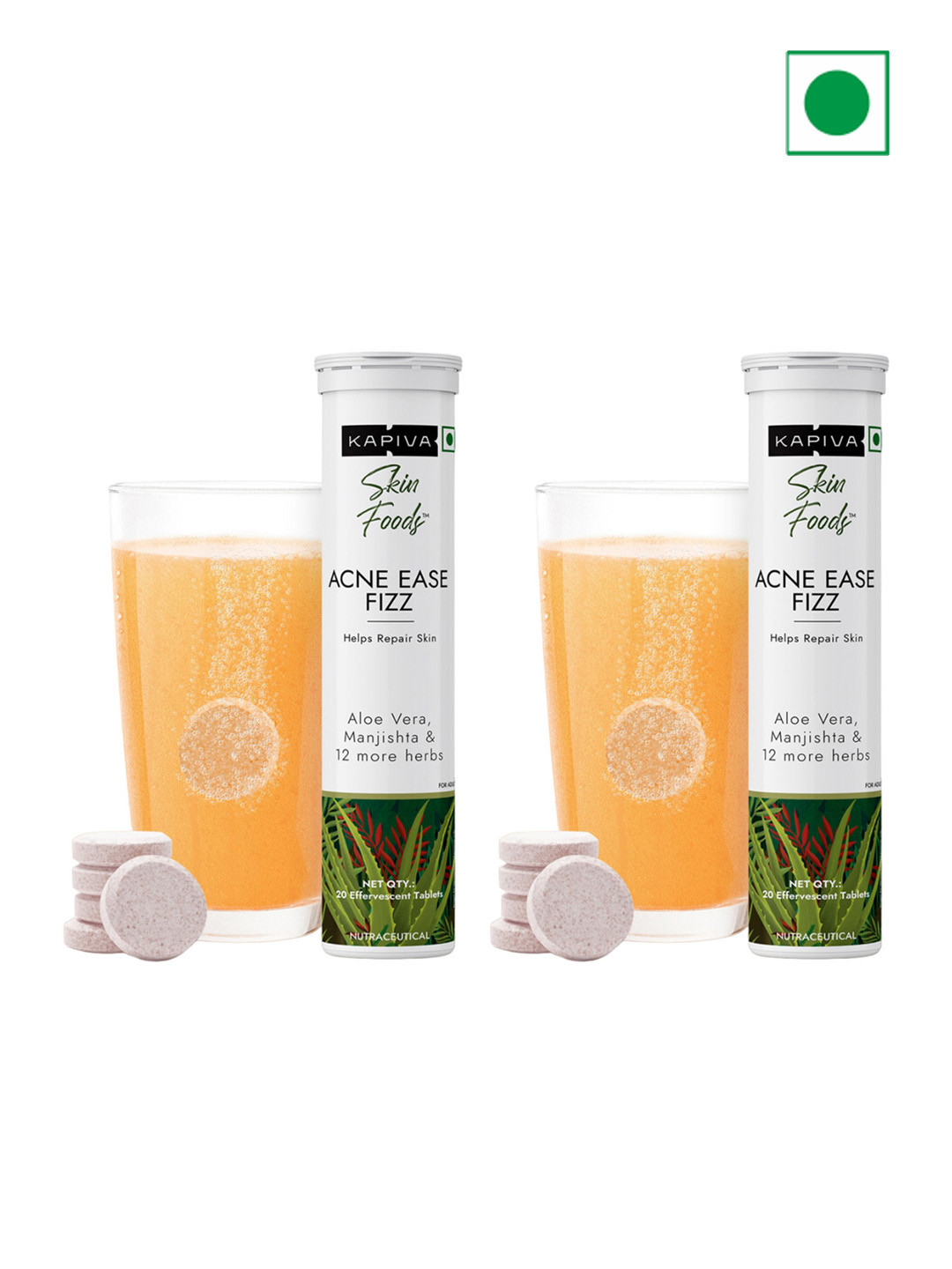 Buy Kapiva Set Of 2 Skin Foods Acne Ease Fizz Tablets To Helps Repair ...