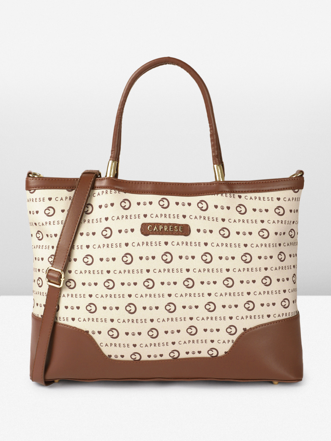 Buy Caprese Peace Brand Logo Printed Oversized Structured Handheld Bag ...
