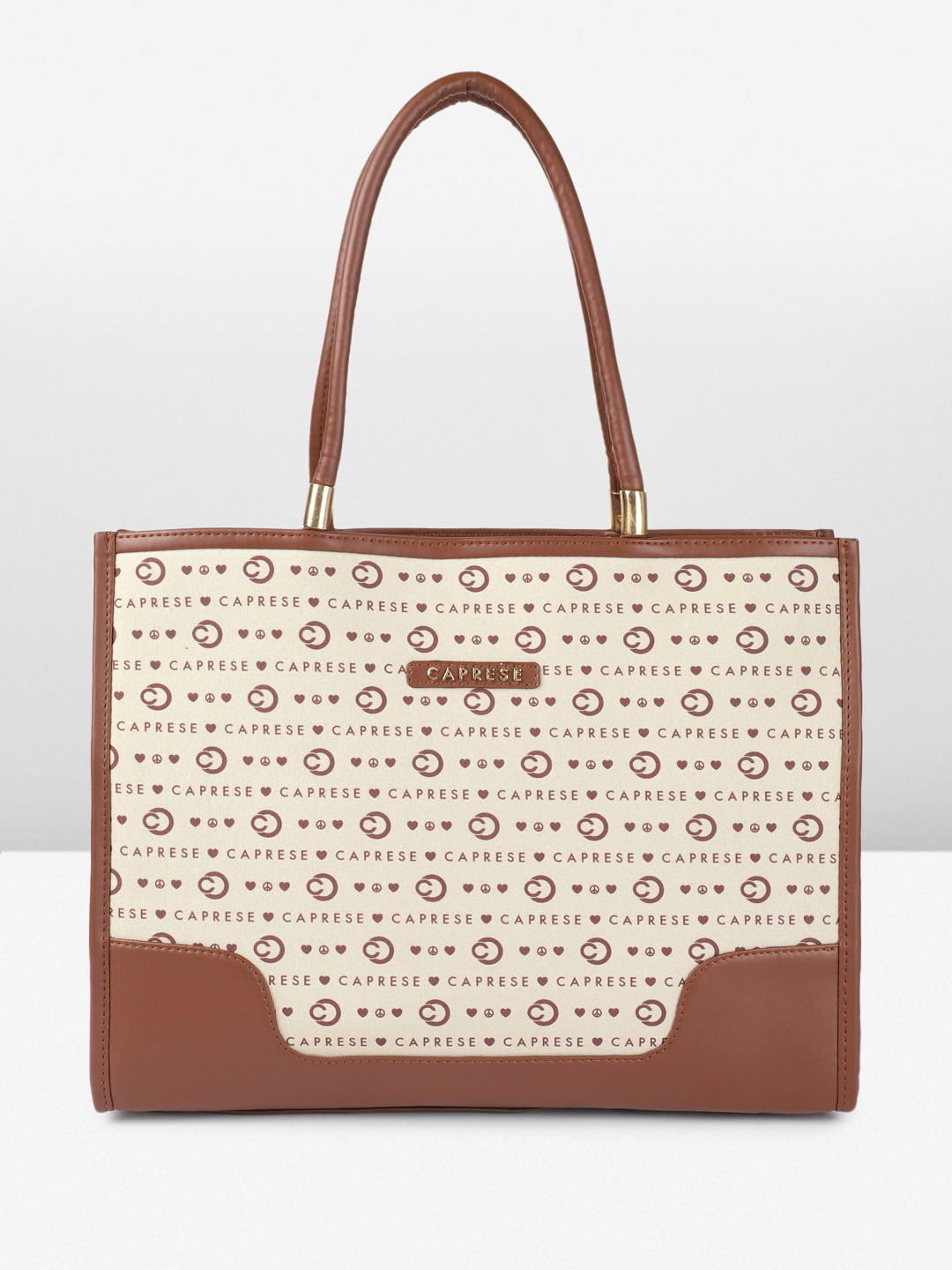 Buy Caprese Peace Brand Logo Printed Oversized Structured Handheld Bag ...