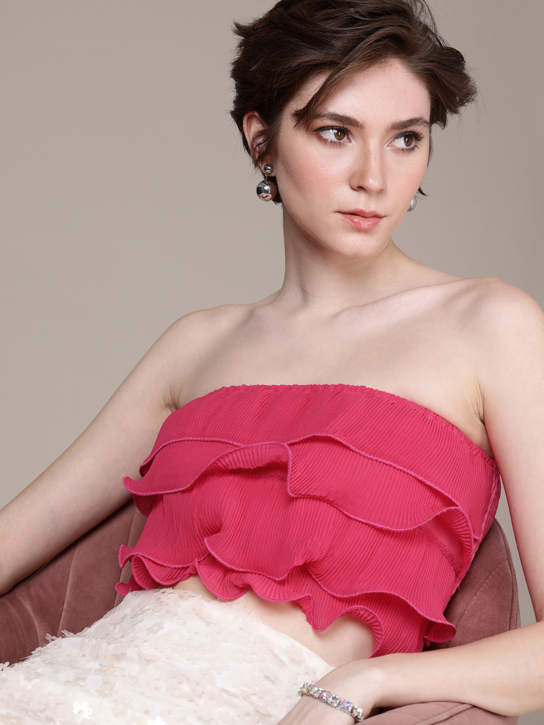 Buy Bebe Ruffled Smocked Tube Party Crop Top - Tops for Women 30421603 ...