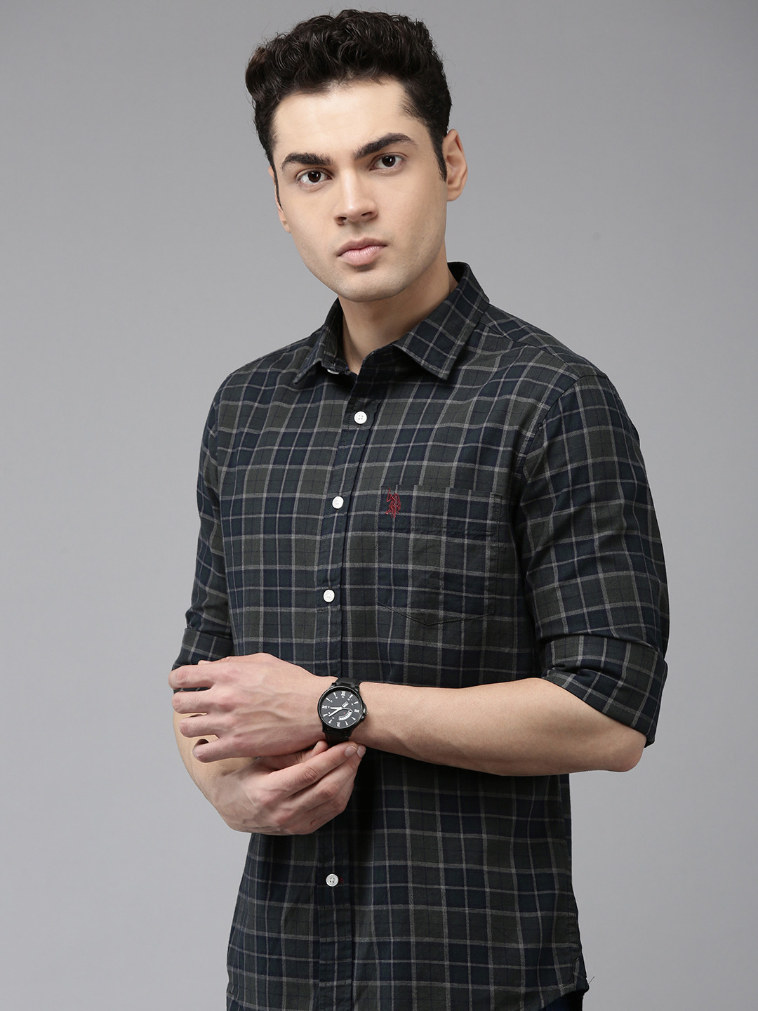 Buy U.S. Polo Assn. Pure Cotton Tailored Fit Checked Casual Shirt ...