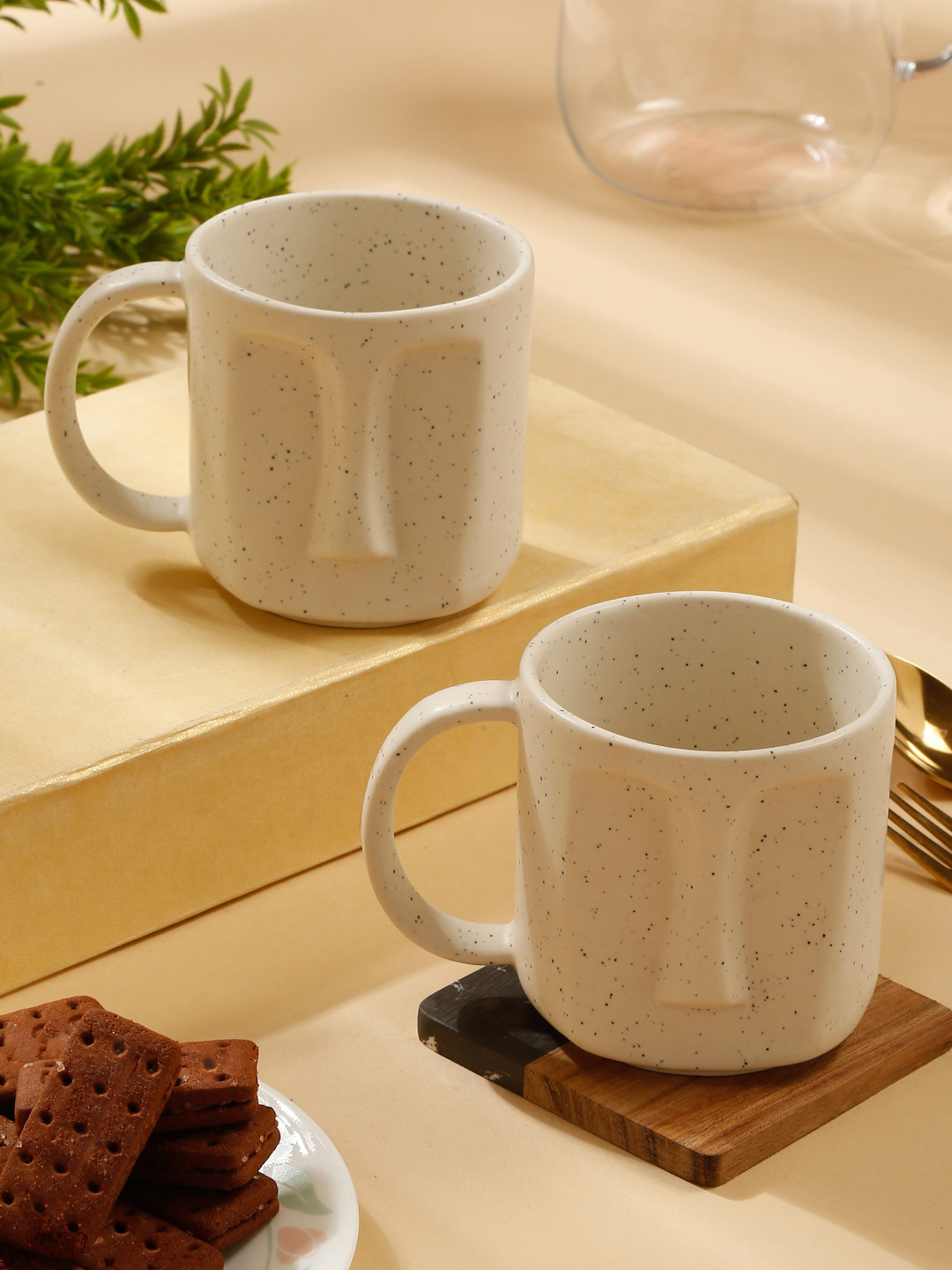 Buy Arrabi White 2 Pieces Stoneware Matte Face Mugs 420ml Each - Cups ...