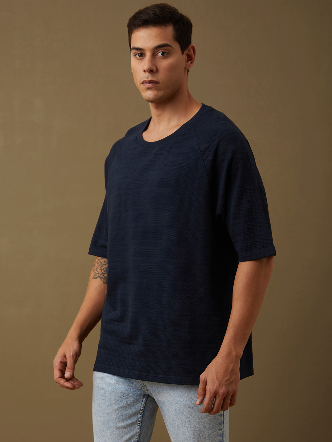 Buy DILLINGER Men Solid Popcorn Structure Oversized Raglan T Shirt - Tshirts for Men 30434616 ...