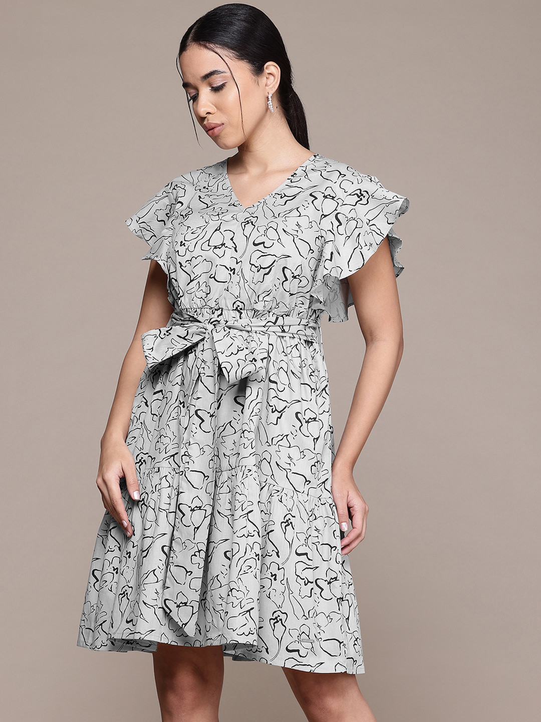 Buy Nautica Printed Flutter Sleeve Fit & Flare Dress - Dresses for ...