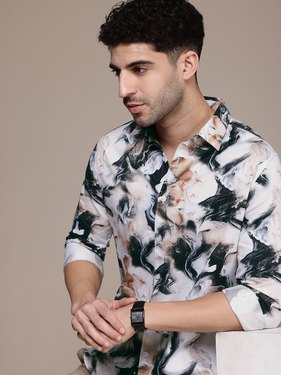 Buy French Connection Slim Fit Abstract Printed Pure Cotton Casual ...
