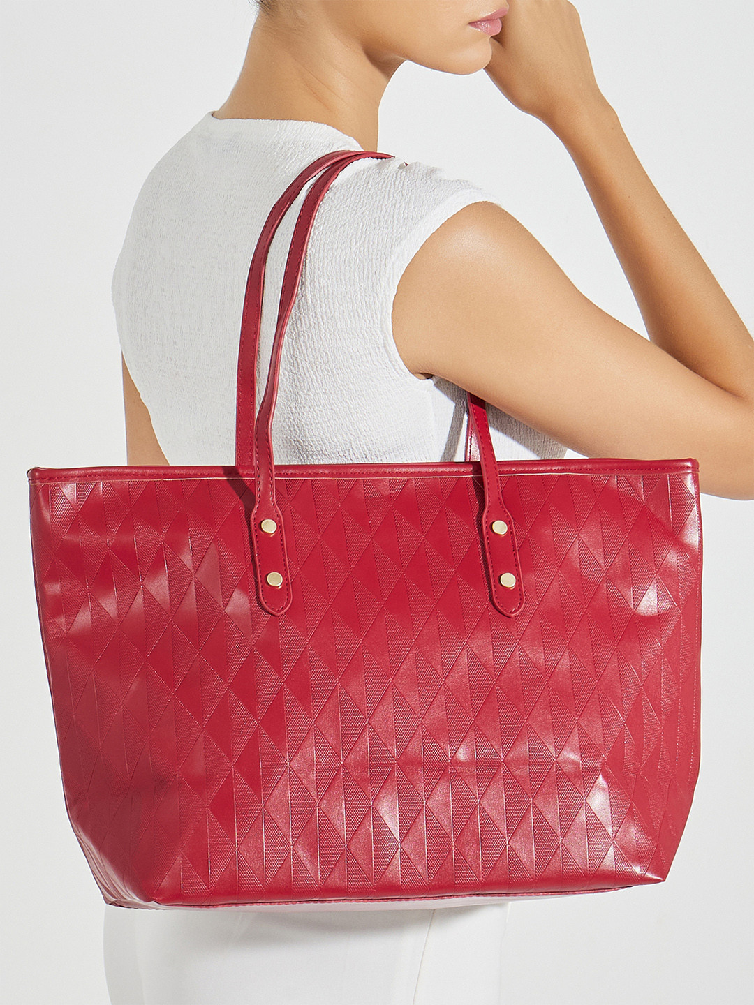 Buy Styli Red Textured Detail Oversized Shoulder Bag - Handbags for ...