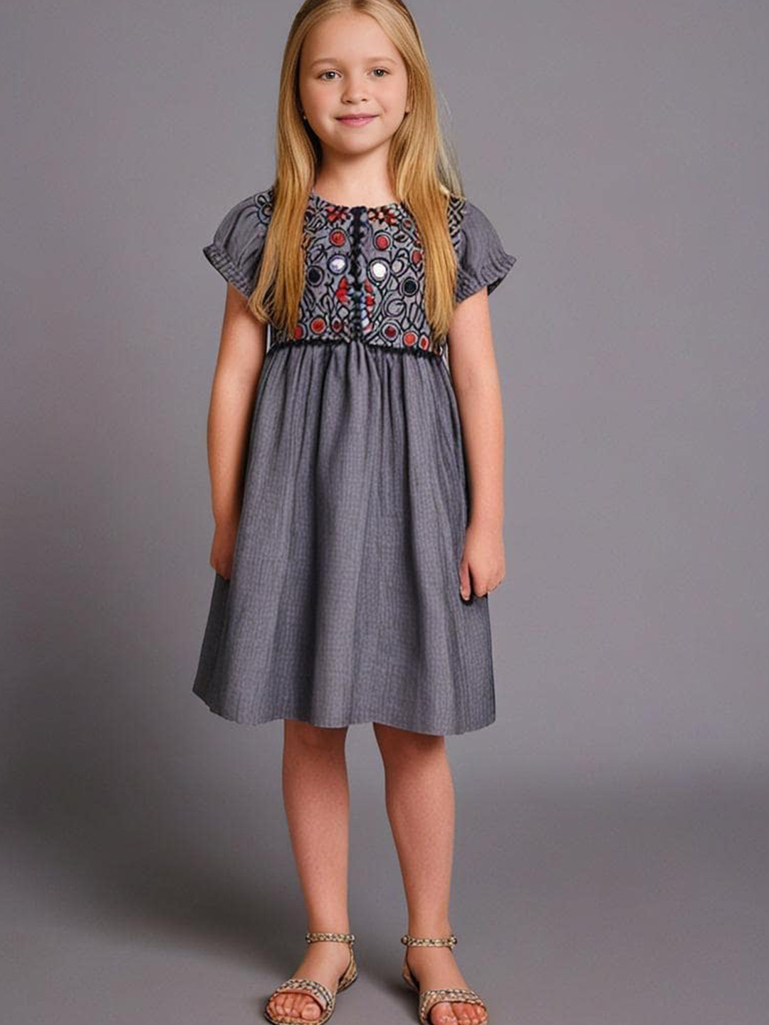 Buy Cherry Crumble Girls Floral Print Puff Sleeve Fit & Flare Dress ...