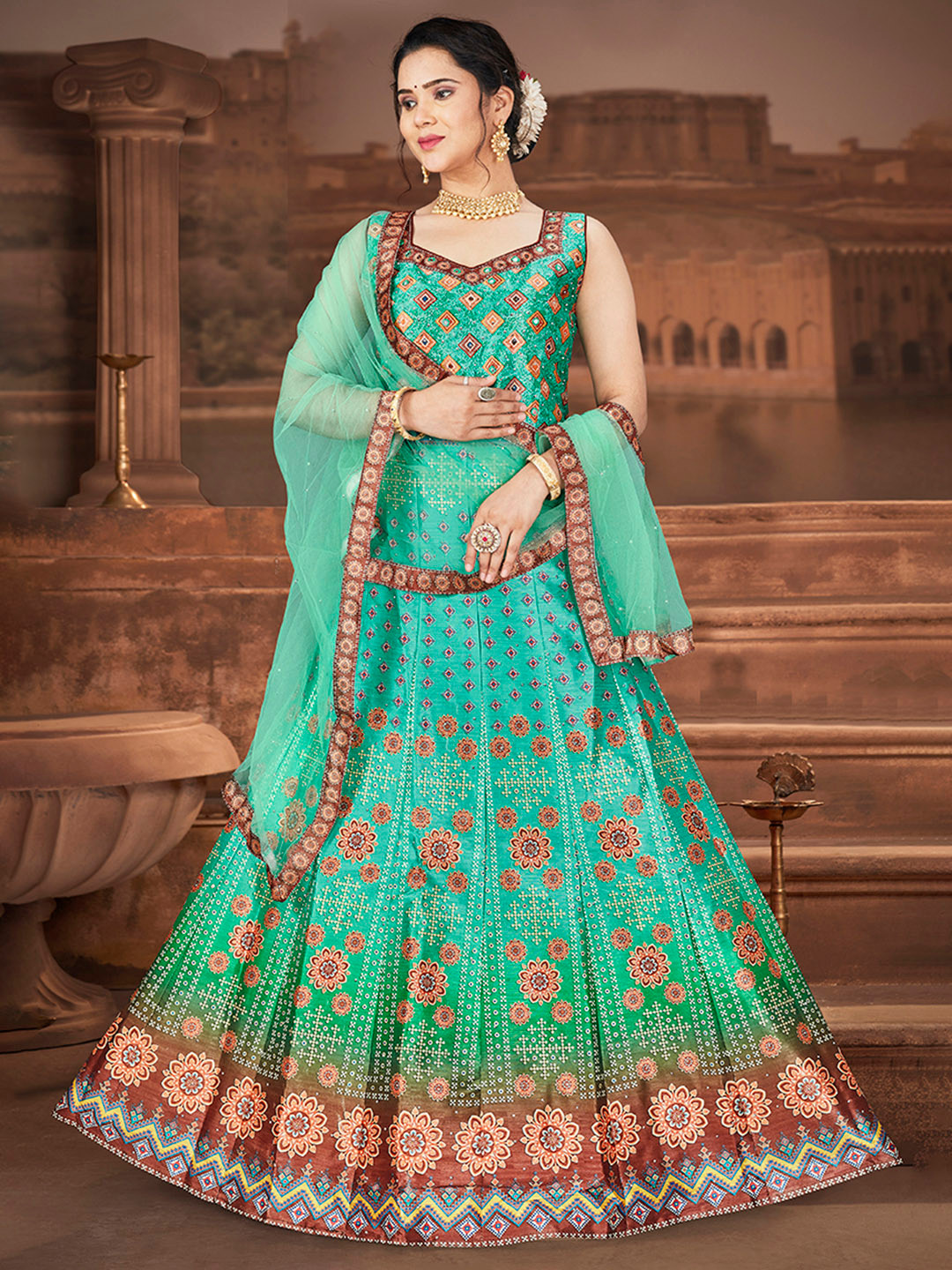 Buy EthnicTree Printed Fit & Flare Maxi Ethnic Dress With Dupatta ...