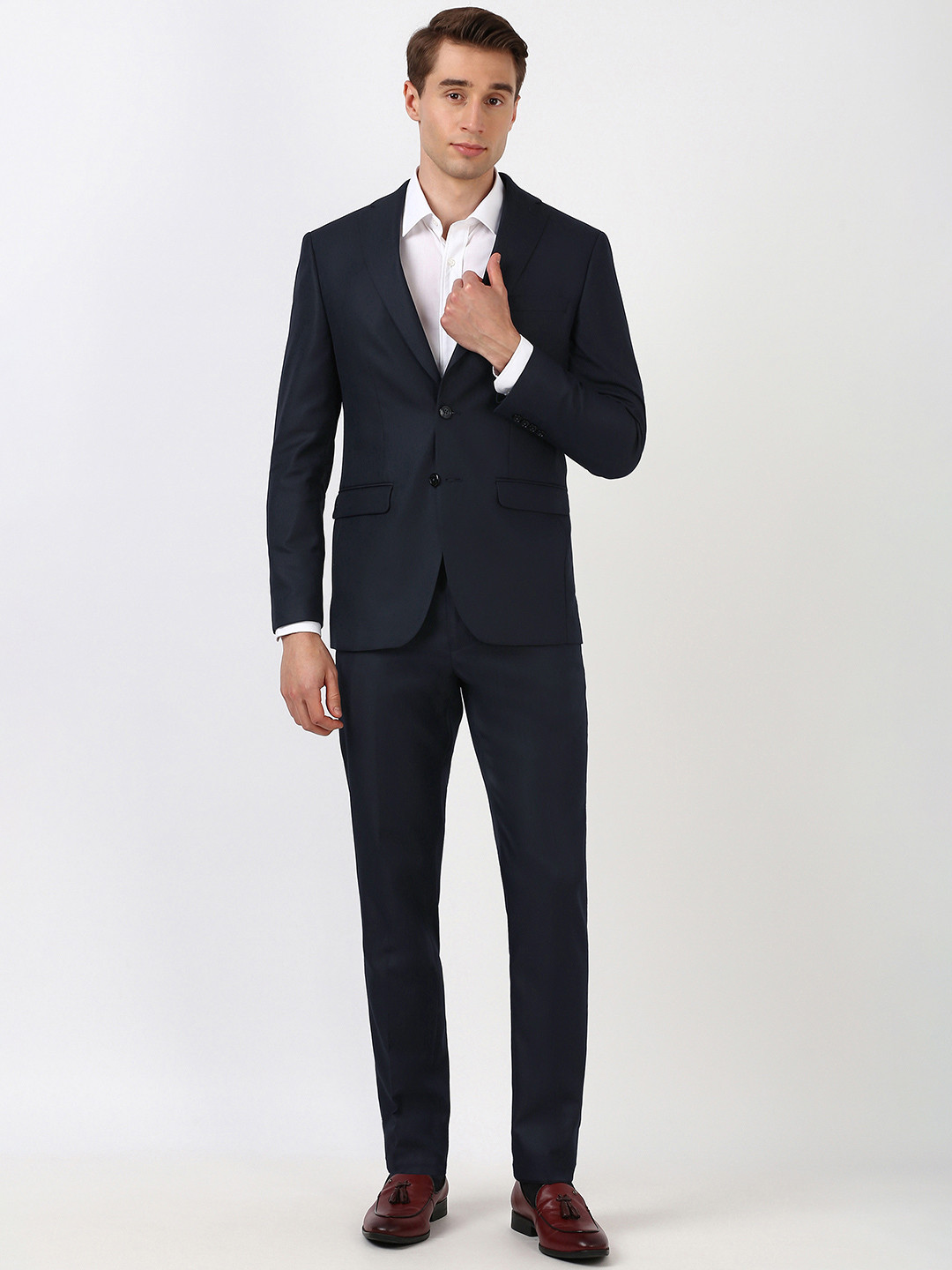 Buy Peter England Elite Slim Fit Single Breasted Two Piece Formal Suit ...