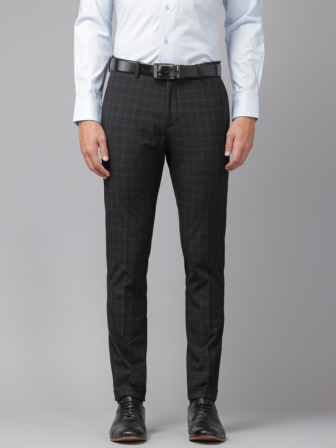 Buy Blackberrys Men Checked Low Rise Phoenix Fit Formal Trousers ...