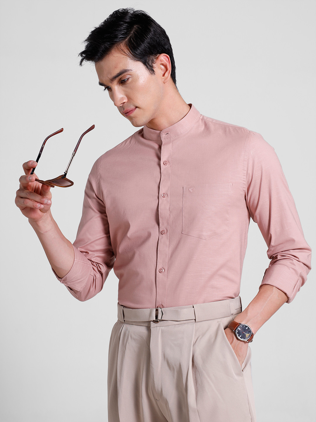 Buy INVICTUS Signature Slim Fit Band Collar Formal Shirt - Shirts for ...