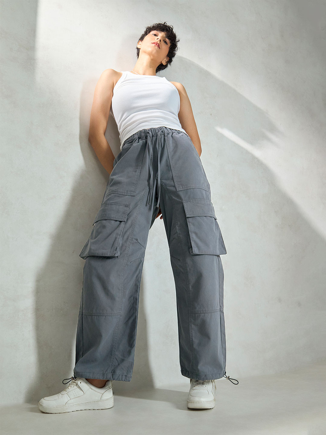 Buy Virgio Women Loose Fit High Rise Cargos Trousers - Trousers for ...