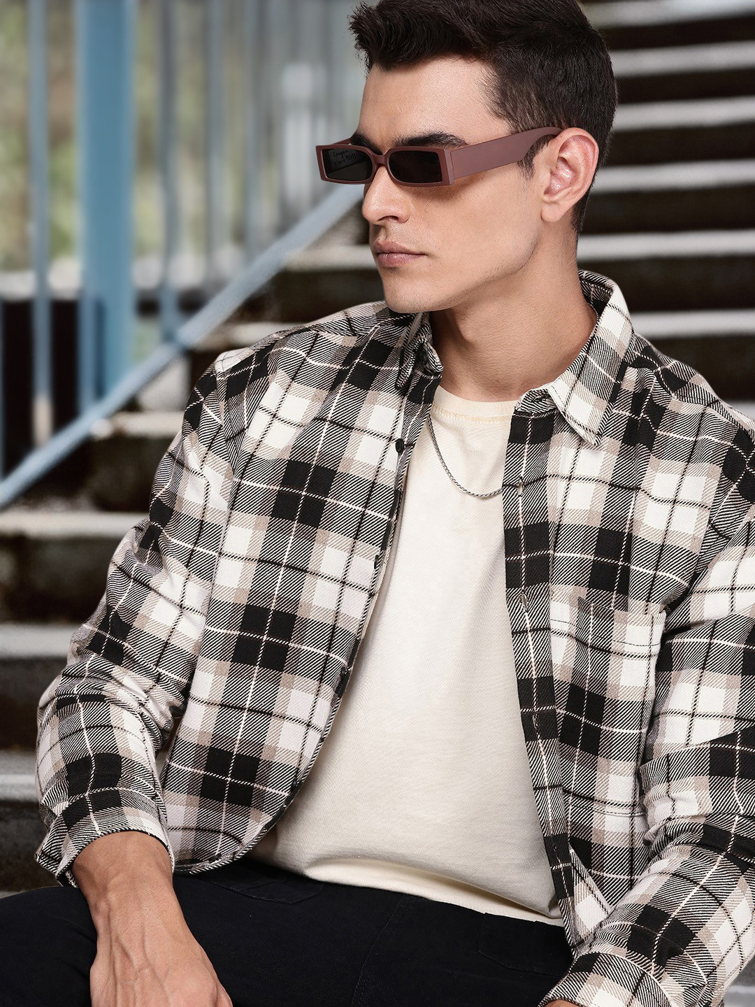 Buy The Roadster Life Co. Opaque Checked Relaxed Fit Casual Shacket ...