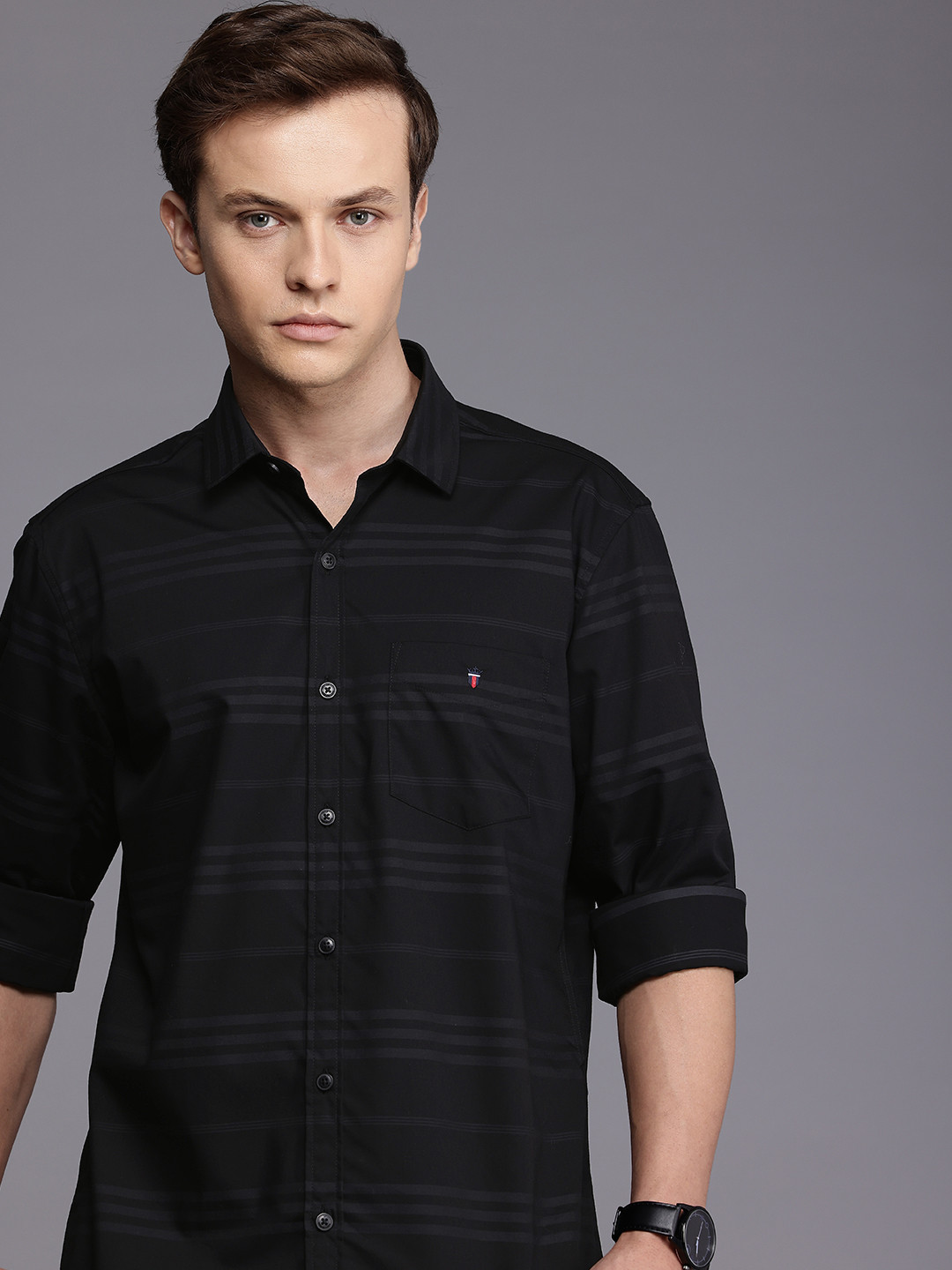 Buy Louis Philippe Sport Slim Fit Horizontal Stripes Pure Cotton Casual ...
