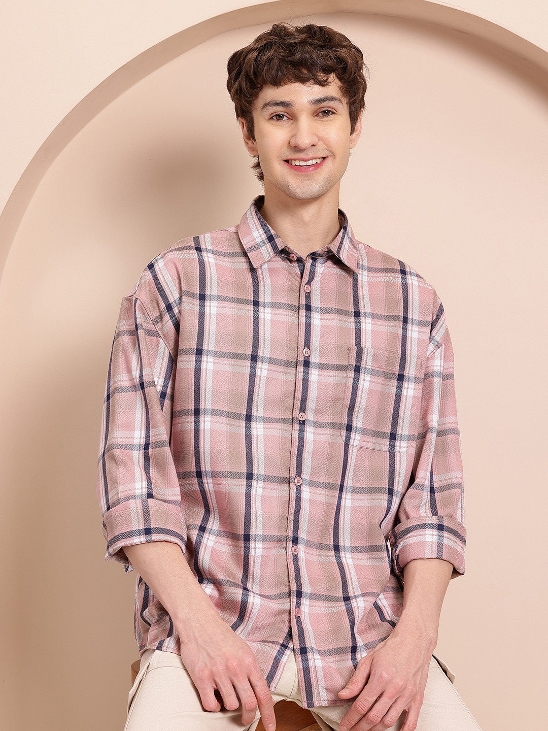 Buy Mast & Harbour Tartan Checked Drop Sleeves Pure Cotton Relaxed Fit ...