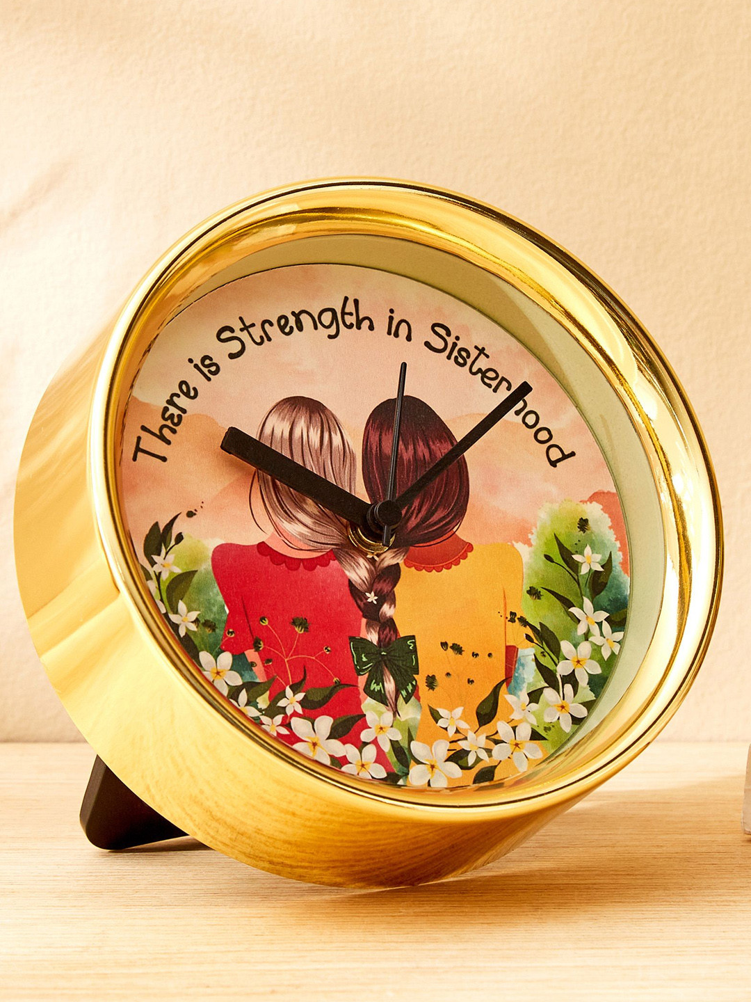 Buy Home Centre Gold Toned & Red Printed Traditional Table Clock ...