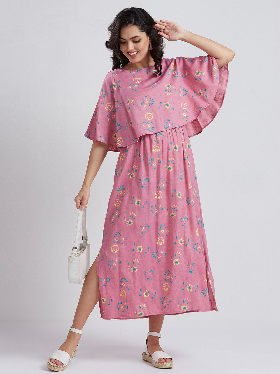 Buy DUMMY SHAPE Women Maternity Maxi Dress With Attached Feeding Cape ...